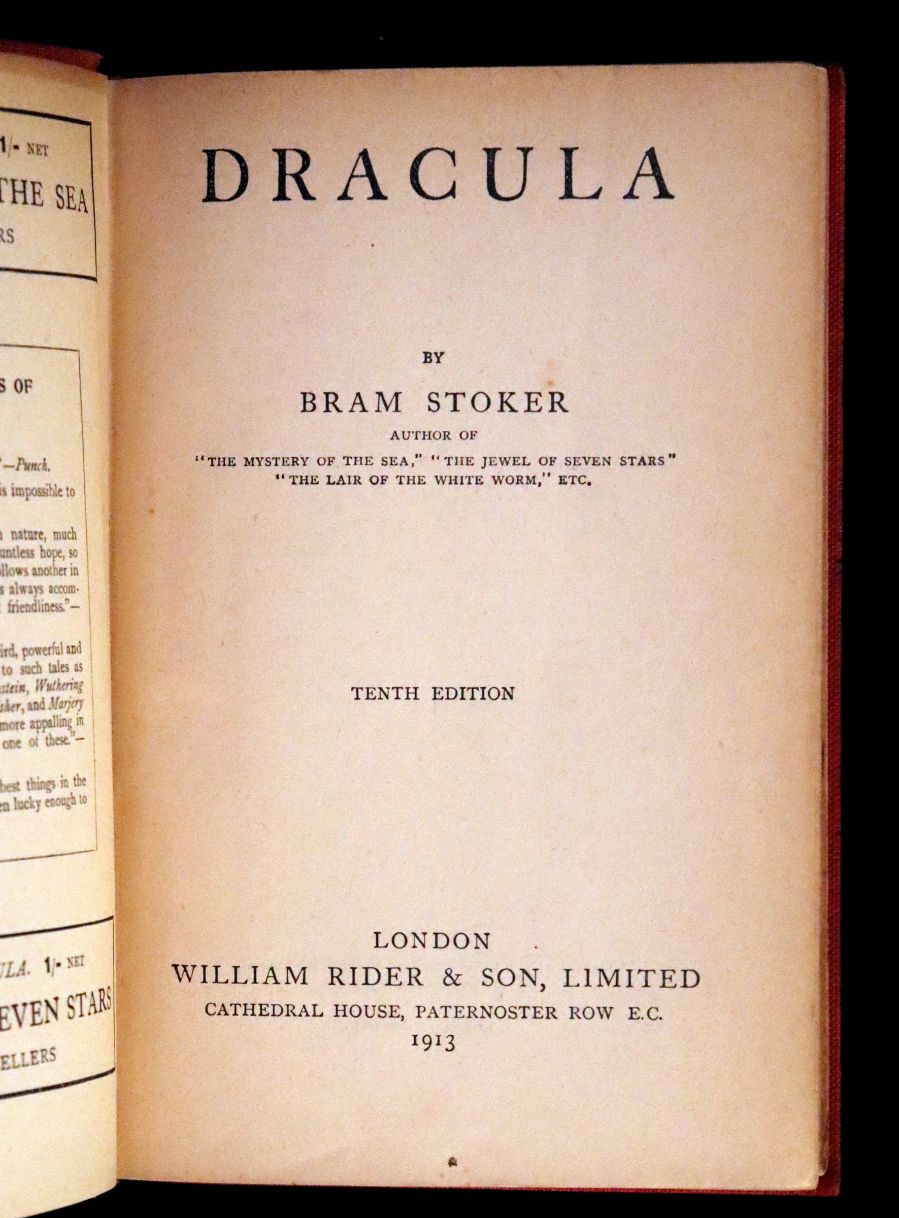 1913 Rare Edition - DRACULA by Bram Stoker, a Gothic Vampire Story ...