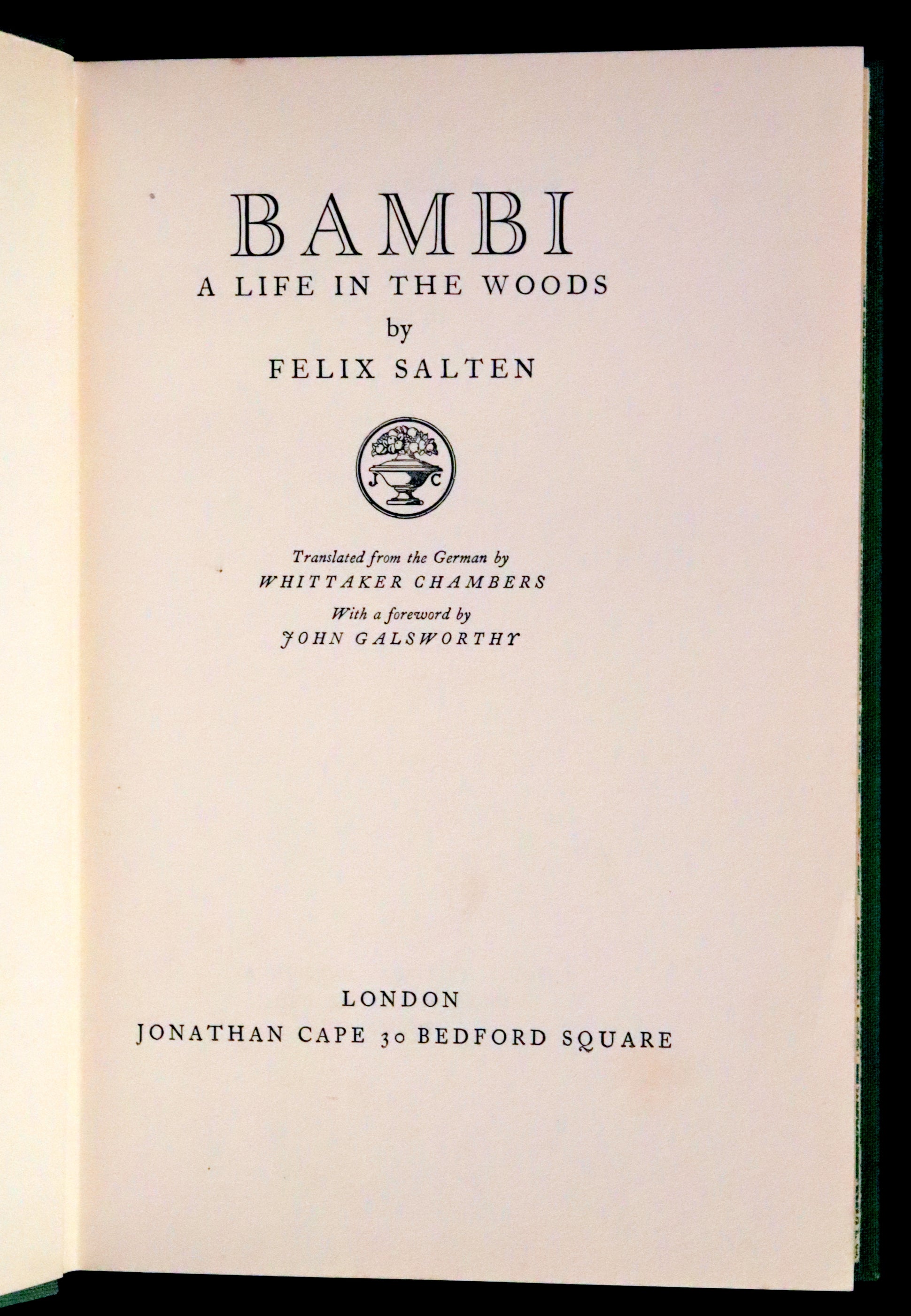 1928 Rare First UK Edition - Bambi a Life in the Woods by Felix Salten — MFLIBRA - Antique Books