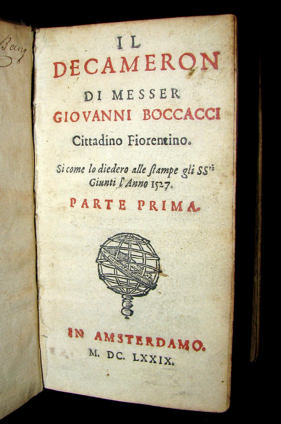 1679 Rare Italian Vellum Book - The Decameron of Giovanni Boccaccio ...