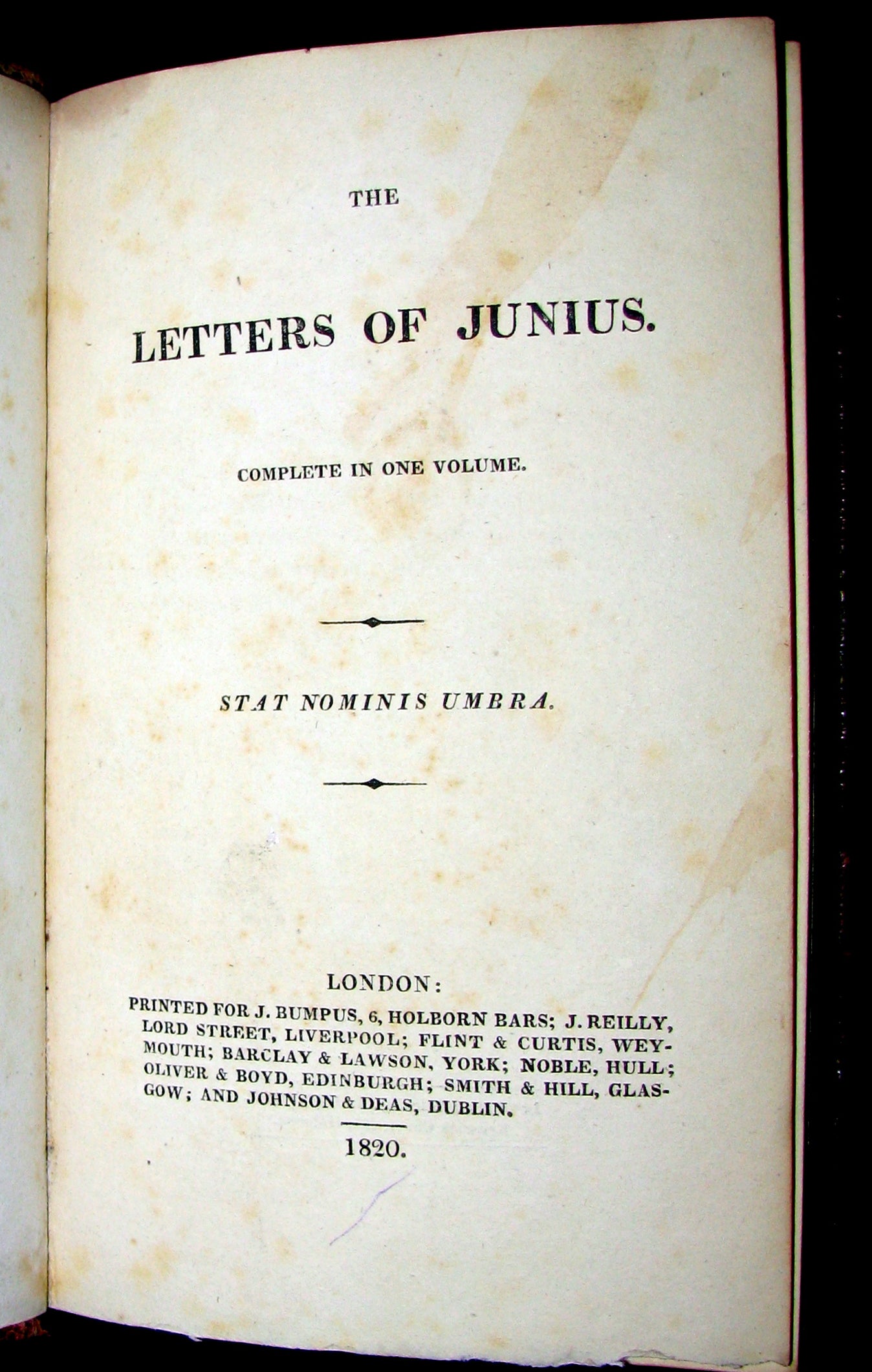 1820 Rare Book bound by Bumpus - LETTERS of JUNIUS or Junius: Stat ...