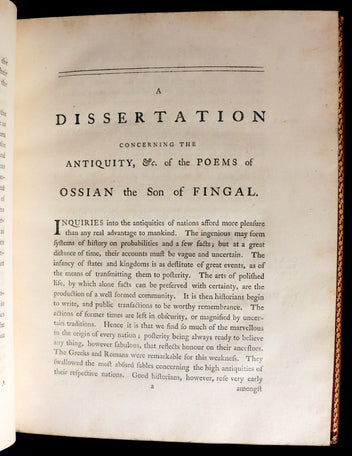 1762 Rare Book - FINGAL with Poems by Ossian, Son of Fingal. Translated ...